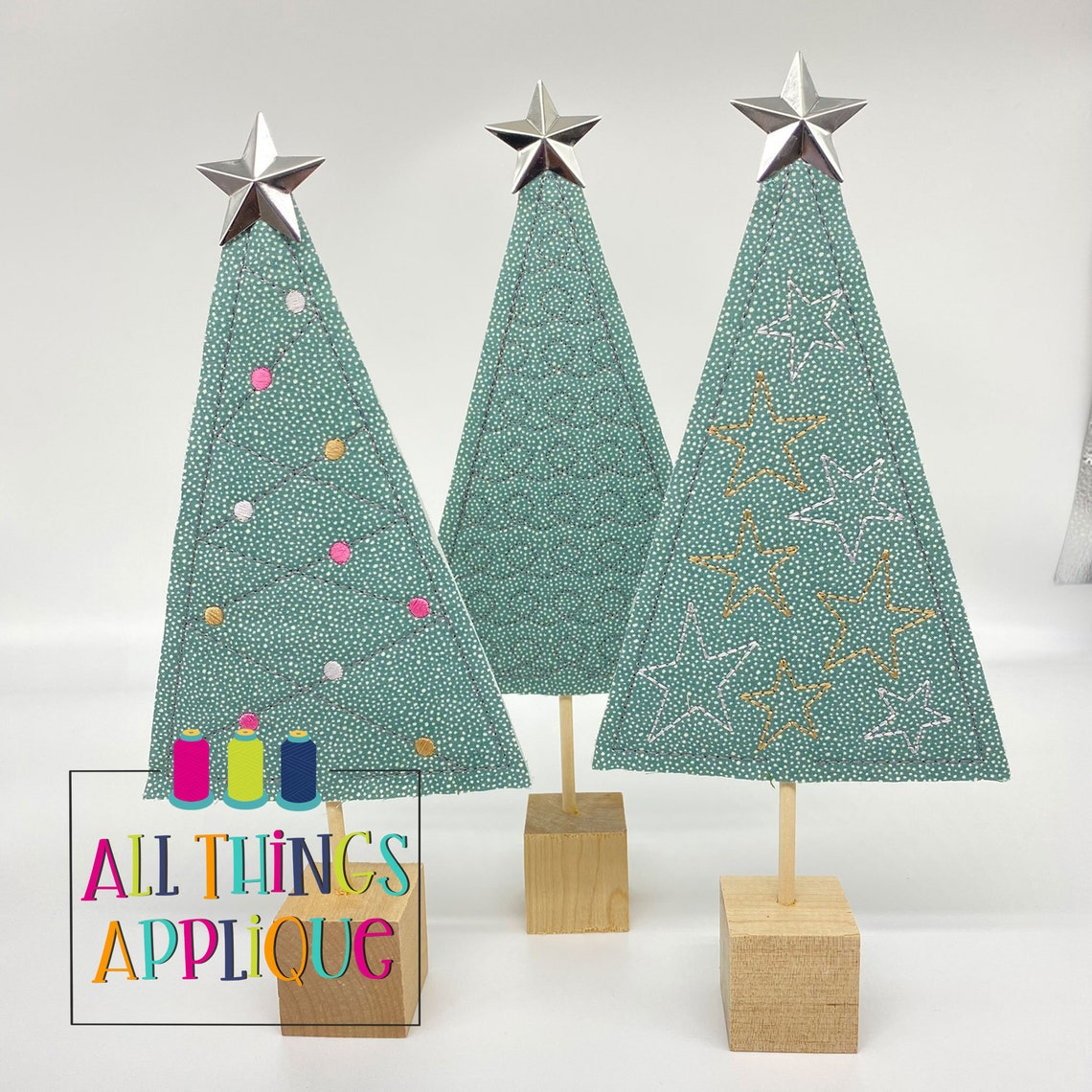 In-the-hoop Embroidery Design - Christmas Trees on Wooden Block ...