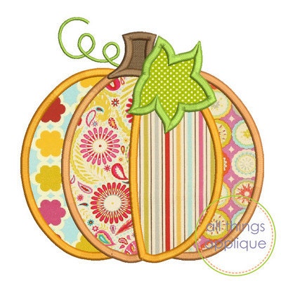 Patchwork Pumpkin Applique Design SATIN Stitch 807 Fall | Etsy