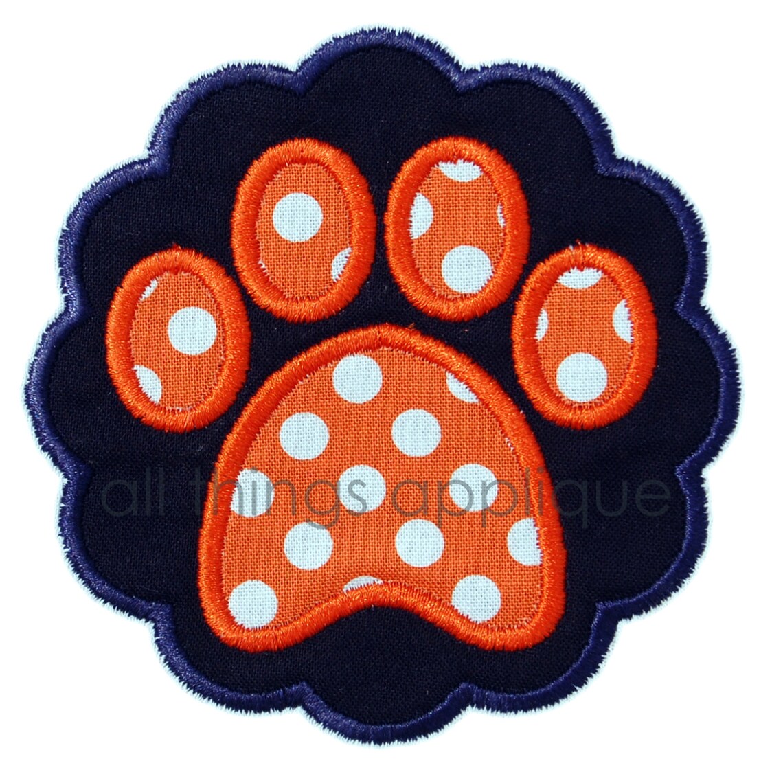 Paw Print on Scallop Patch - Machine Embroidery Applique Design - Satin ...