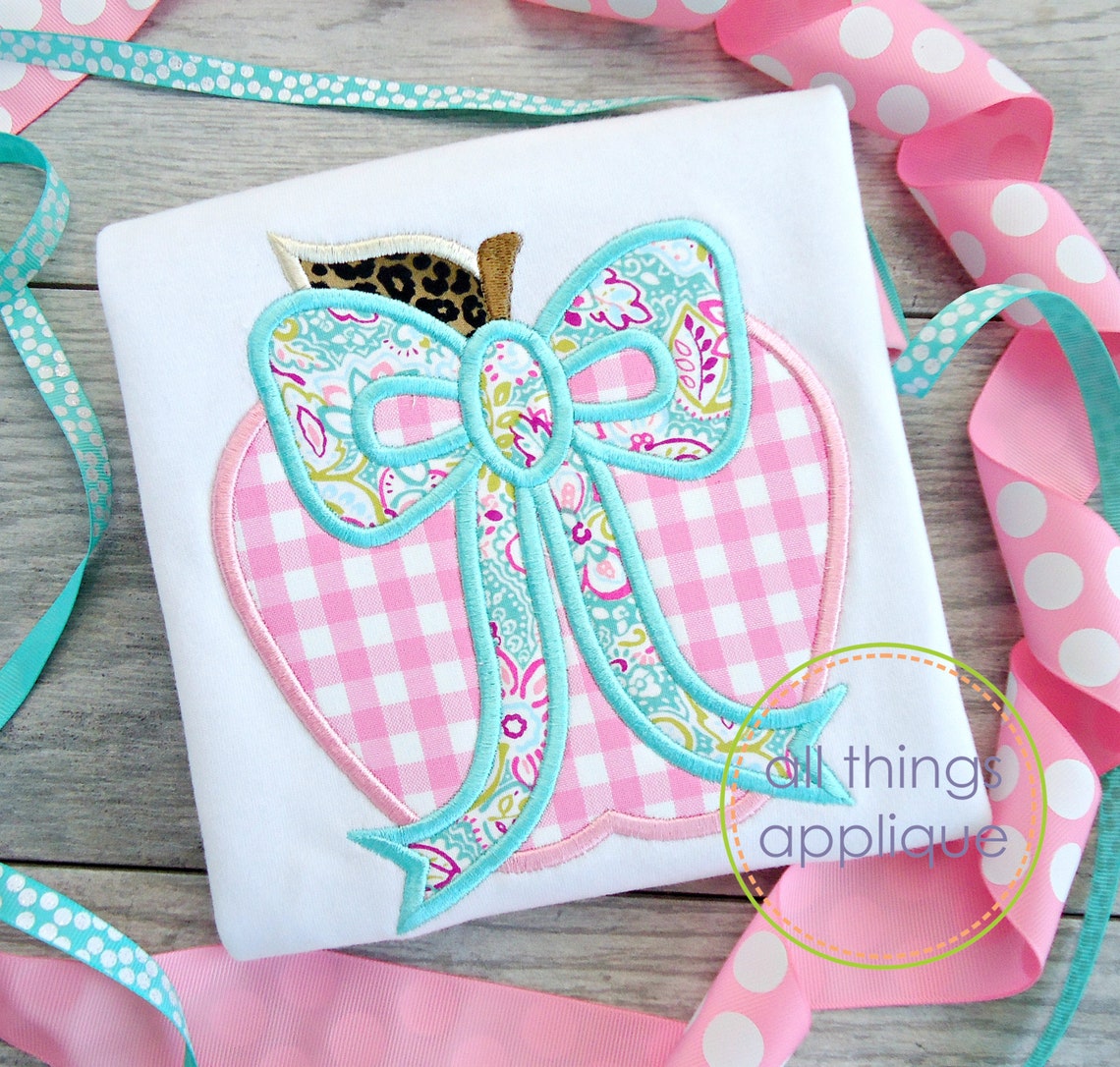 Apple With Bow Applique Design - Satin (#1385) - 4 Sizes - Back to ...
