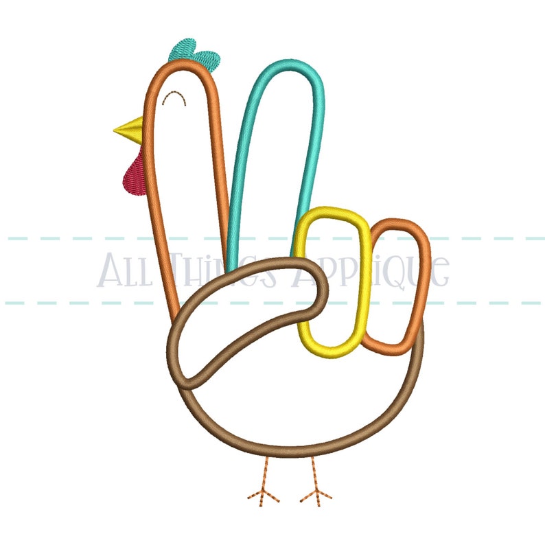 Thanksgiving Fall Applique Design - Peace Hand Turkey Satin Stitch ...