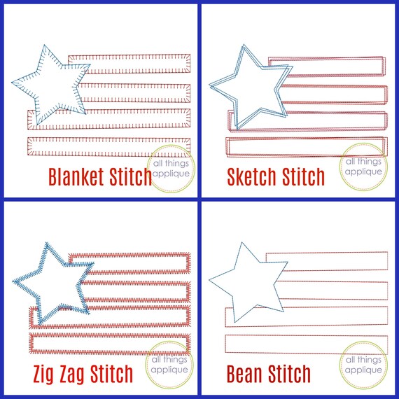 4th of July Funky Flag Set Applique Design 4 Stitch Styles - Etsy