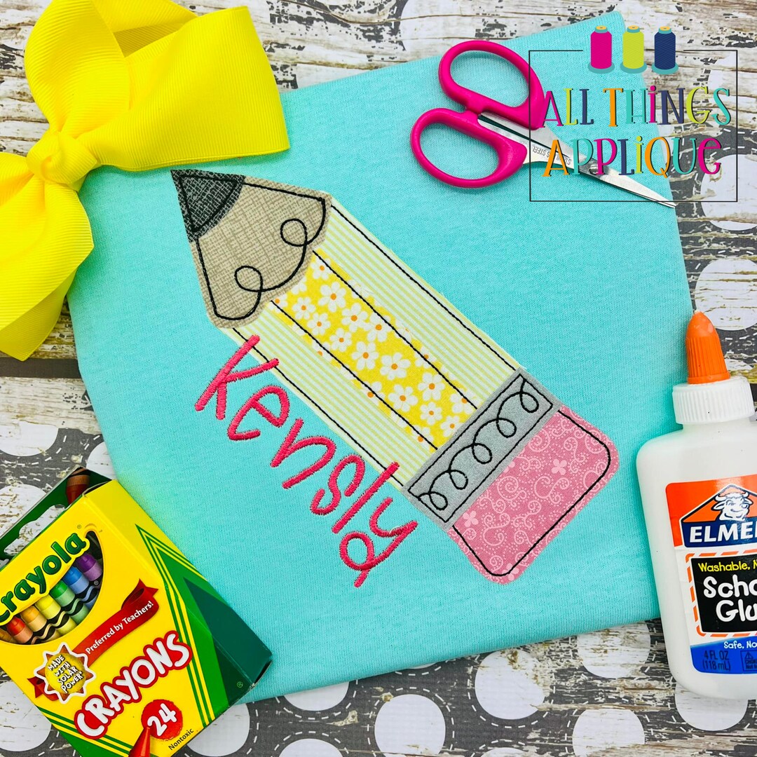 Back to School Applique Design - Loopy Pencil Embroidery Design - Bean ...