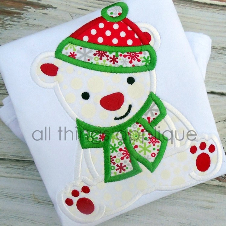 Polar Bear With Scarf Applique (579) - Winter Applique Design - 4 Sizes ...