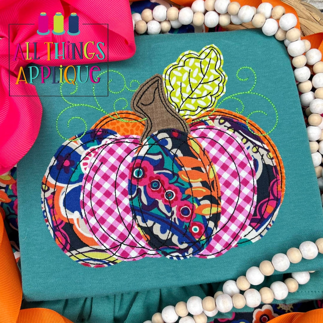 Thanksgiving Fall Applique Design - Elegant Pumpkin Bean Stitch Machine ...