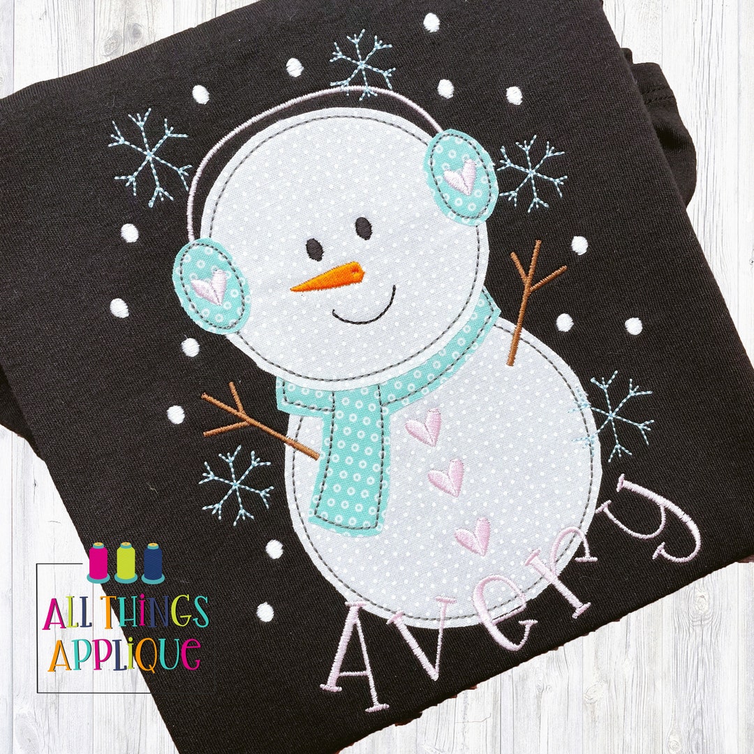 Snowman Applique Design Featuring Valentine Snowman With Earmuffs ...