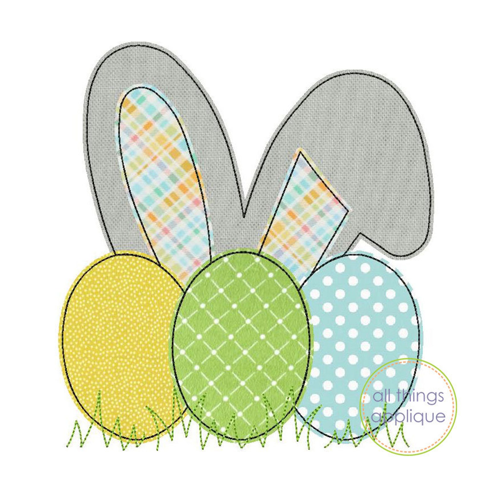Easter Bunny Applique Design With Easter Eggs Bean Stitch Easter ...