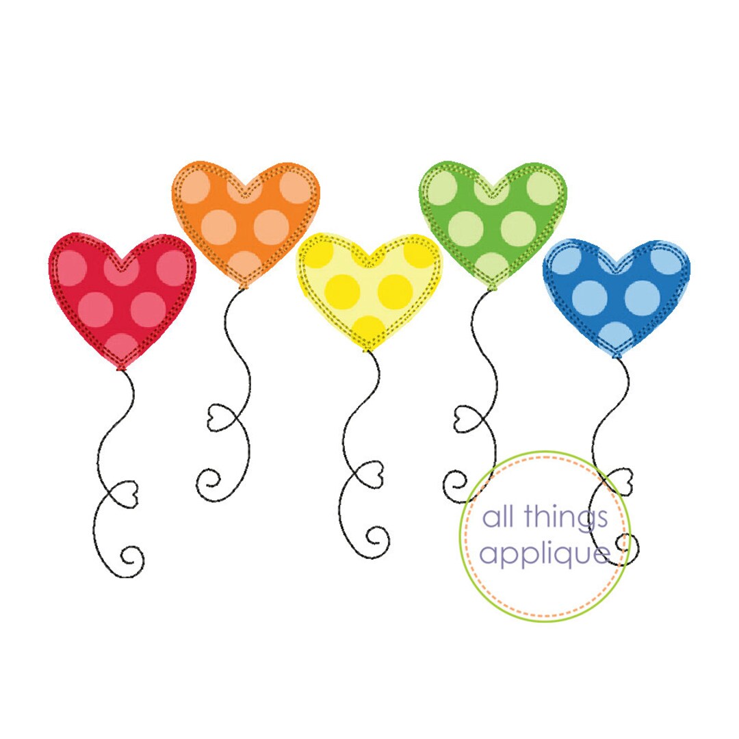 Rainbow Heart Balloons (#1273) - Valentine Applique Design - INSTANT ...