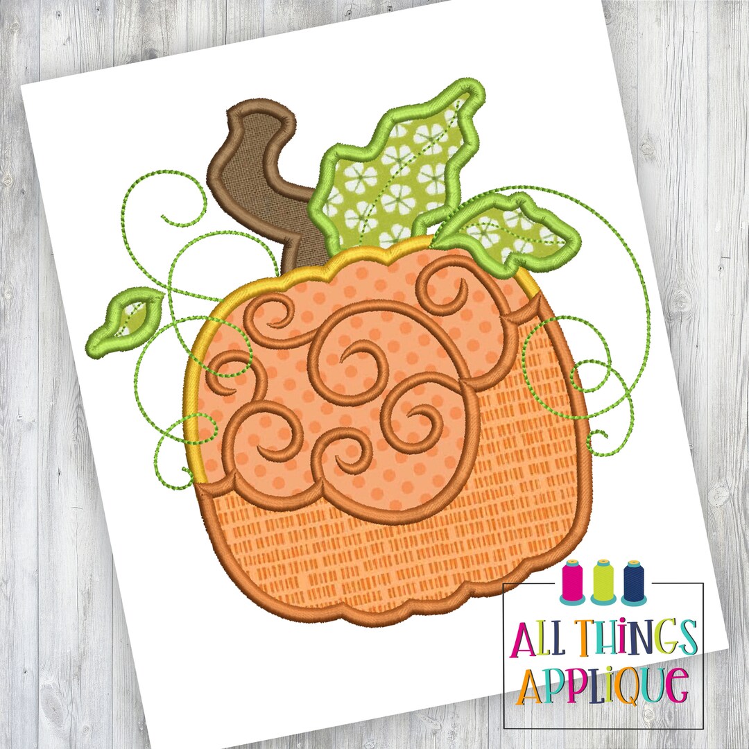 Thanksgiving Fall Applique Design - Swirl Elegant Pumpkin Satin Stitch ...