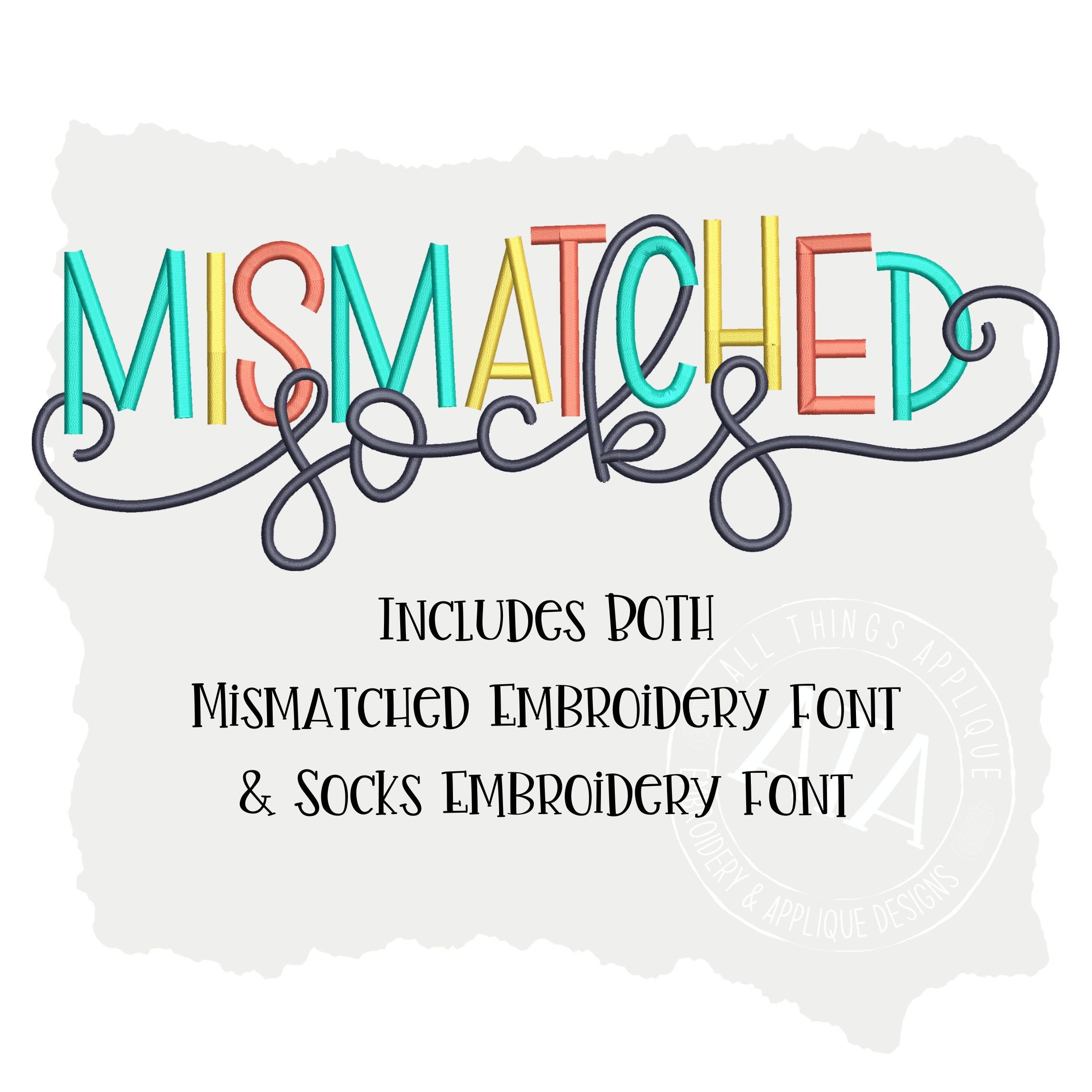 Mismatched Socks Font for Machine Embroidery - Two Fonts With Alternate ...