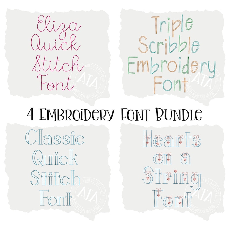 Embroidery Font Bundle - 4 Vintage Bean Stitch Embroidery Fonts for ...