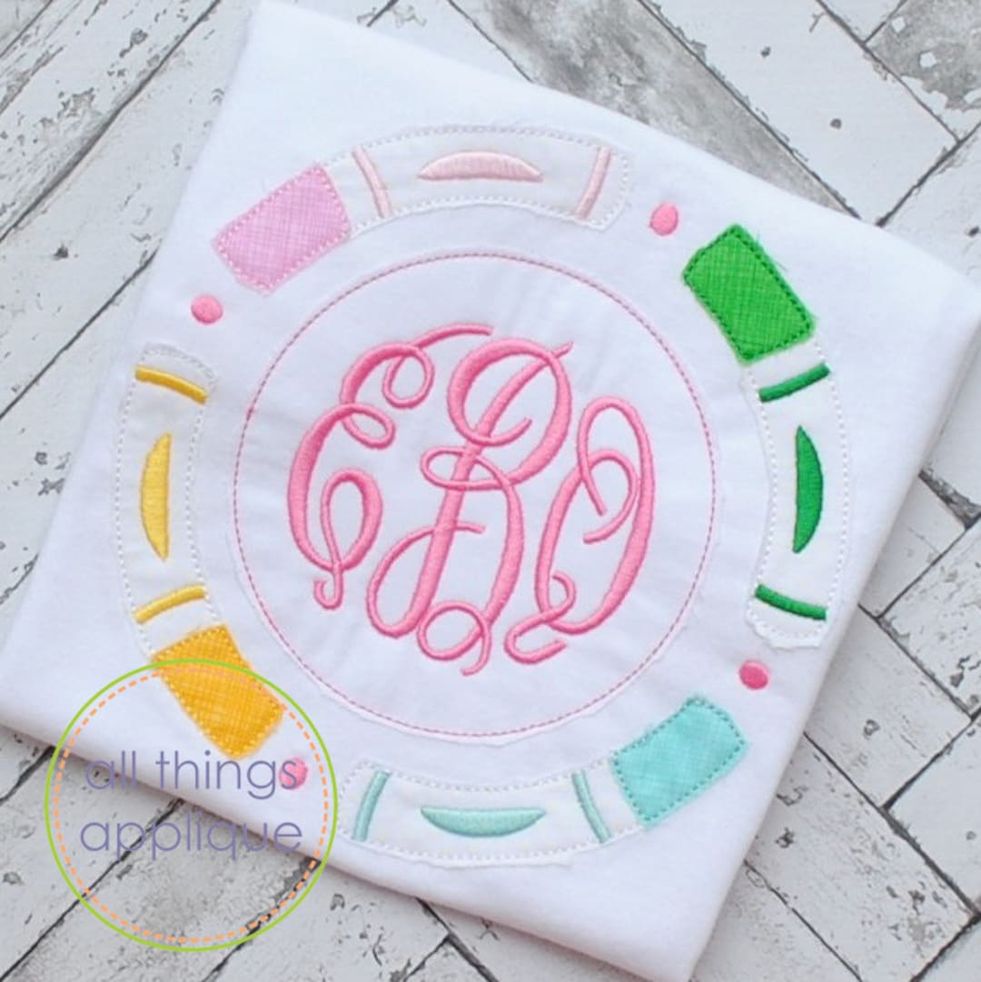 Monogram Circle Marker Applique Design (#777) - Bean - 4 Sizes - Back ...
