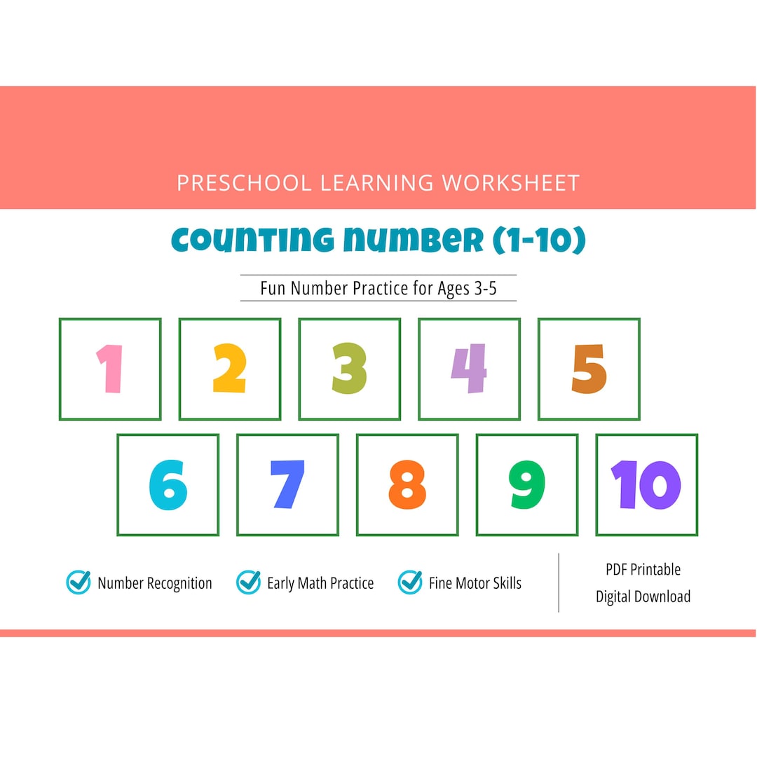 Counting Number (1–10) Worksheet Printable, Preschool Math Activity ...