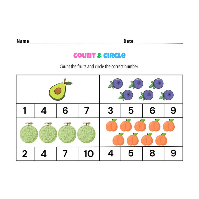 Counting Number (1–10) Worksheet Printable, Preschool Math Activity ...