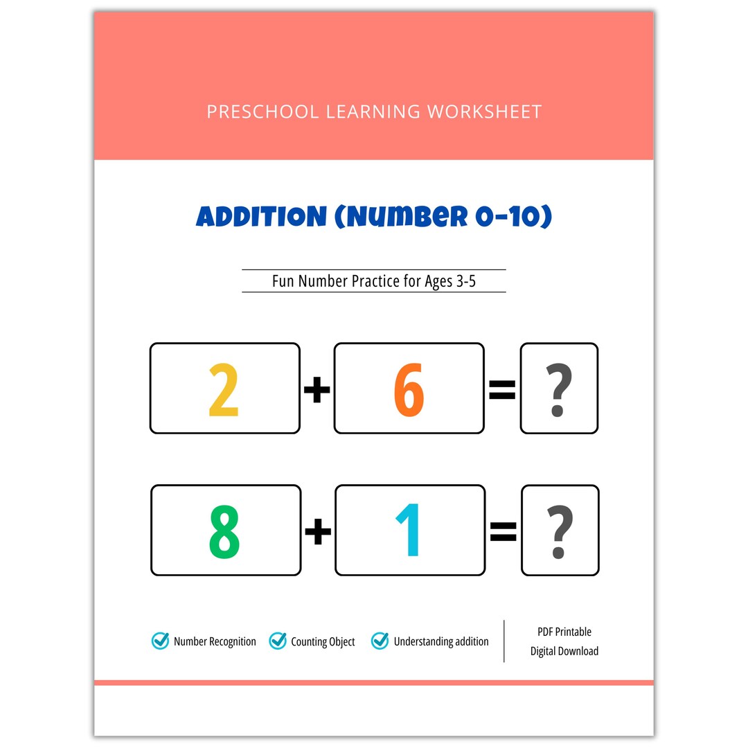 Addition 0-10 Worksheet – Picture Math Practice (digital Download) - Etsy