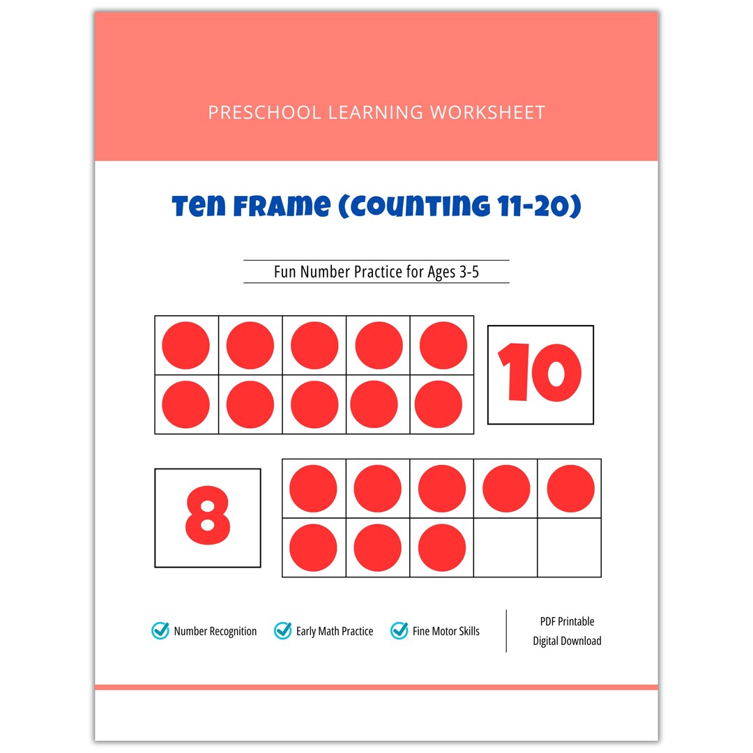 Ten Frame Worksheets 11-20 | Preschool Number Activity | Kindergarten ...