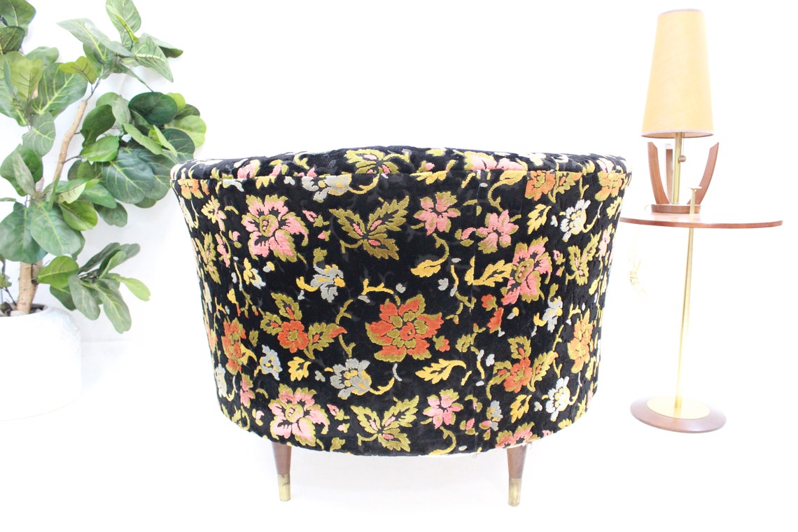 Mid Century Modern Round Upholstered Chair in Floral | Etsy