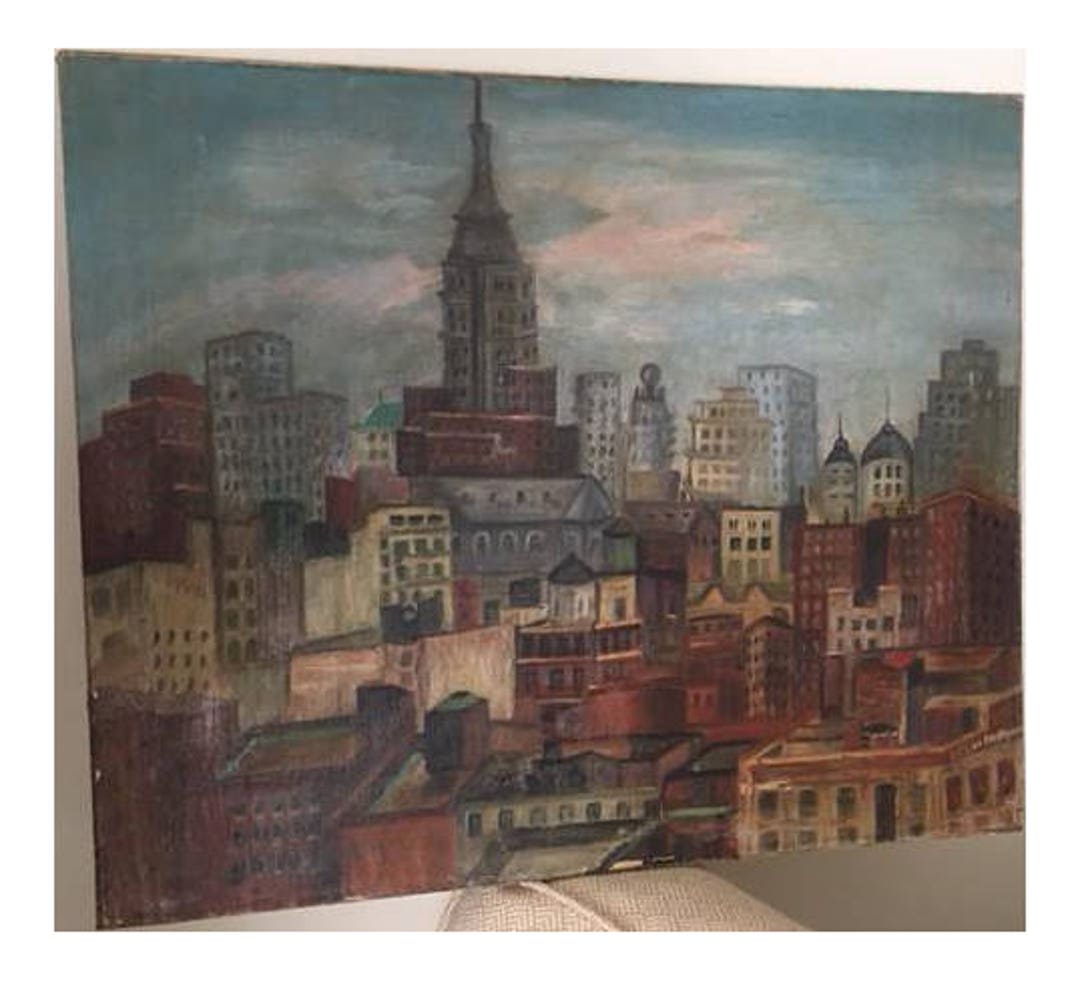 Mid Century Modern, Vintage Abstract Cityscape Painting Oil on Canvas ...