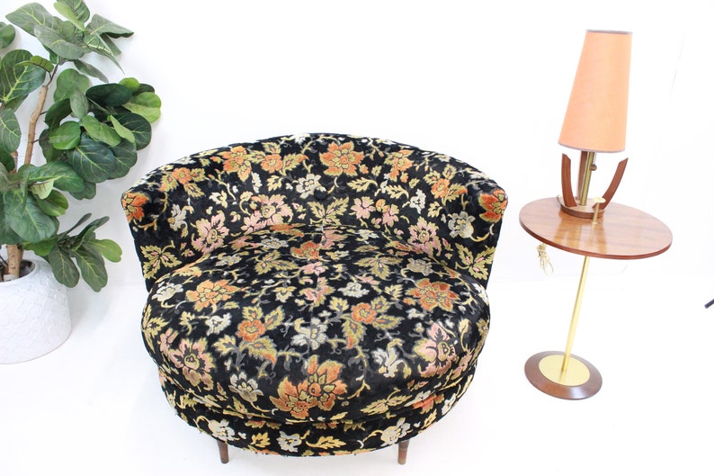 Mid Century Modern Round Upholstered Chair in Floral | Etsy