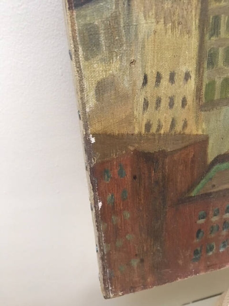 Mid Century Modern, Vintage Abstract Cityscape Painting Oil on Canvas ...
