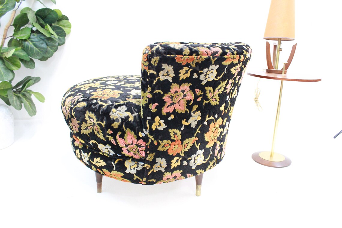 Mid Century Modern Round Upholstered Chair in Floral | Etsy