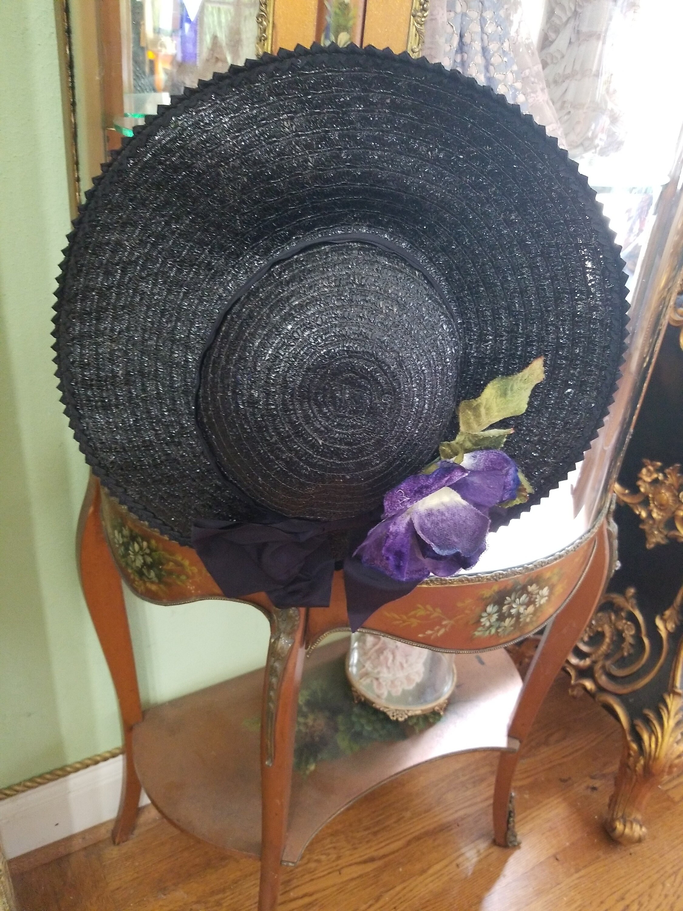 Wonderful Antique Wide Brim Hat. Black Straw Pinwheel Hat | Etsy