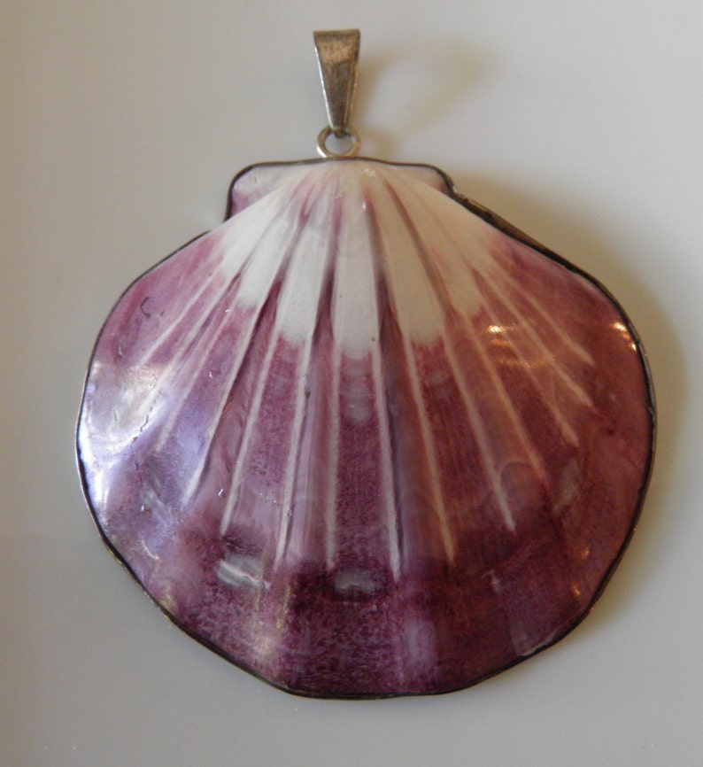 Salehuge Sterling Silver Purple Shell Pendant Oversized | Etsy