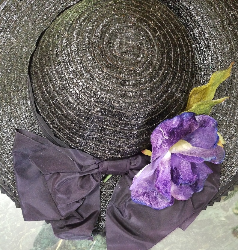 Wonderful Antique Wide Brim Hat. Black Straw Pinwheel Hat - Etsy