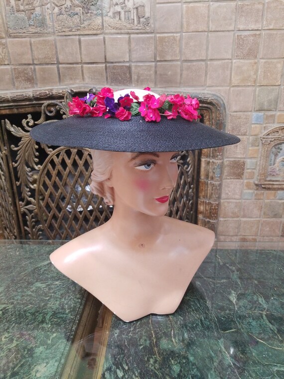 Antique Flowered Straw Hat With Tiny Red Flowers | Etsy