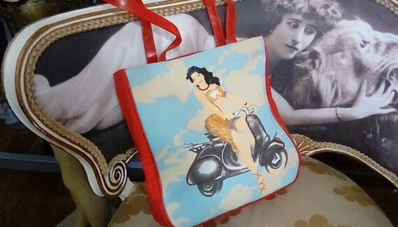 Large FUN Purse with a Pin Up Picture of a Gal on a V… - Gem