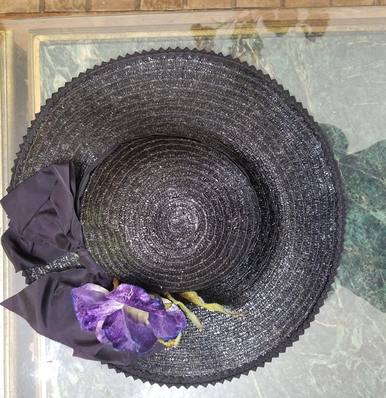 Wonderful Antique Wide Brim Hat. Black Straw Pinwheel Hat - Etsy