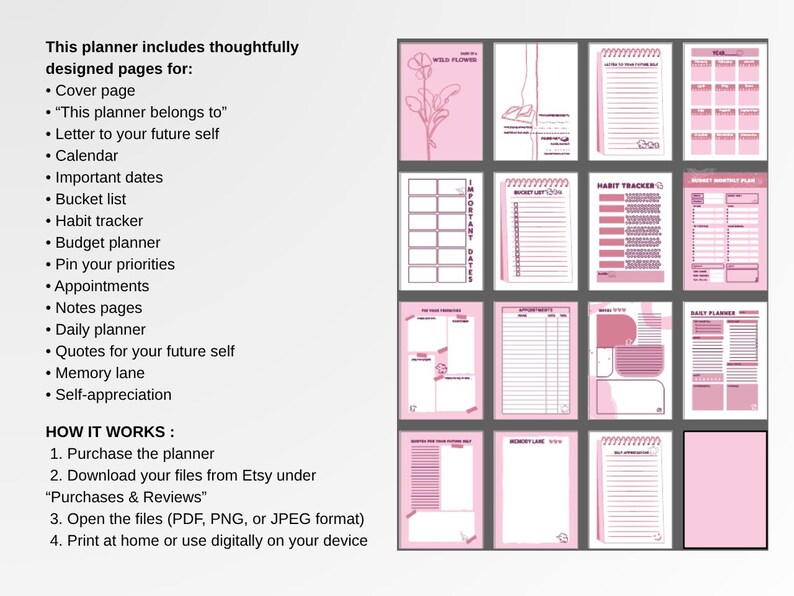 Diary of a Wild Flower Daily Planner (digital Download) – Minimal ...