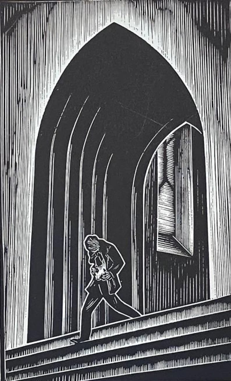 Lynd Ward God’s Man Woodcut Plate — Gothic Staircase Scene From 1929 ...