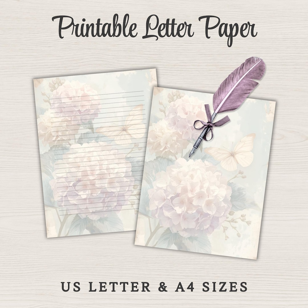 Hydrangea Letter Paper | Flowers Printable Stationery | Floral Letter ...