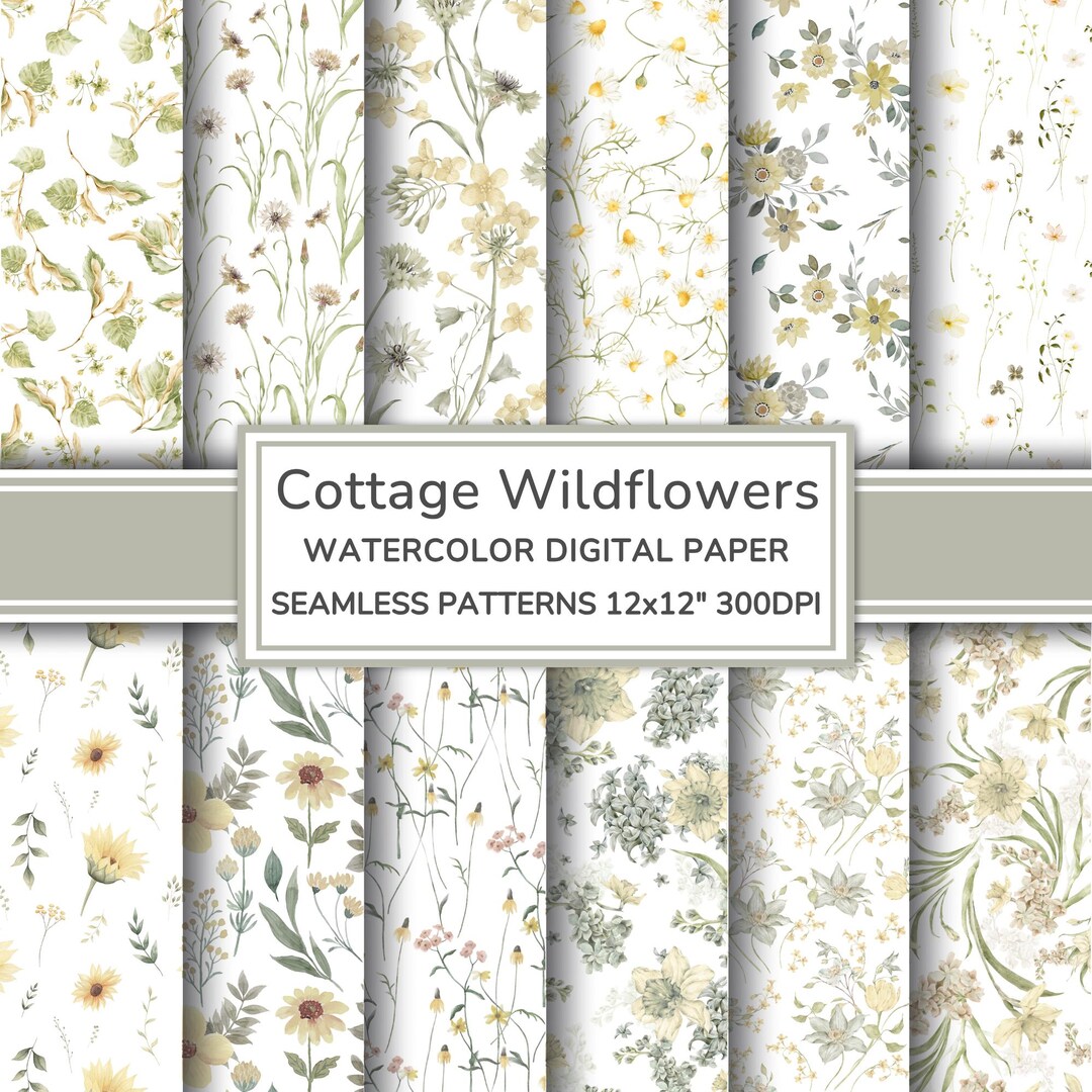 Cottage Wildflowers Watercolor Digital Paper Pack | Floral Seamless ...