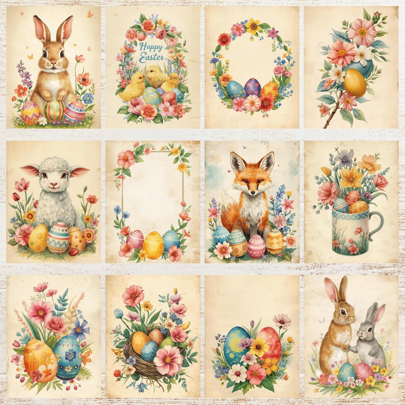 Happy Easter Junk Journal Pages | Vintage Easter Animals Printable ...