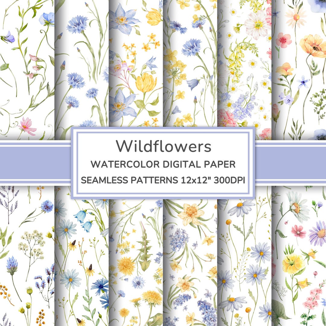Wildflowers Watercolor Digital Paper Pack | Flowers Seamless Patterns ...