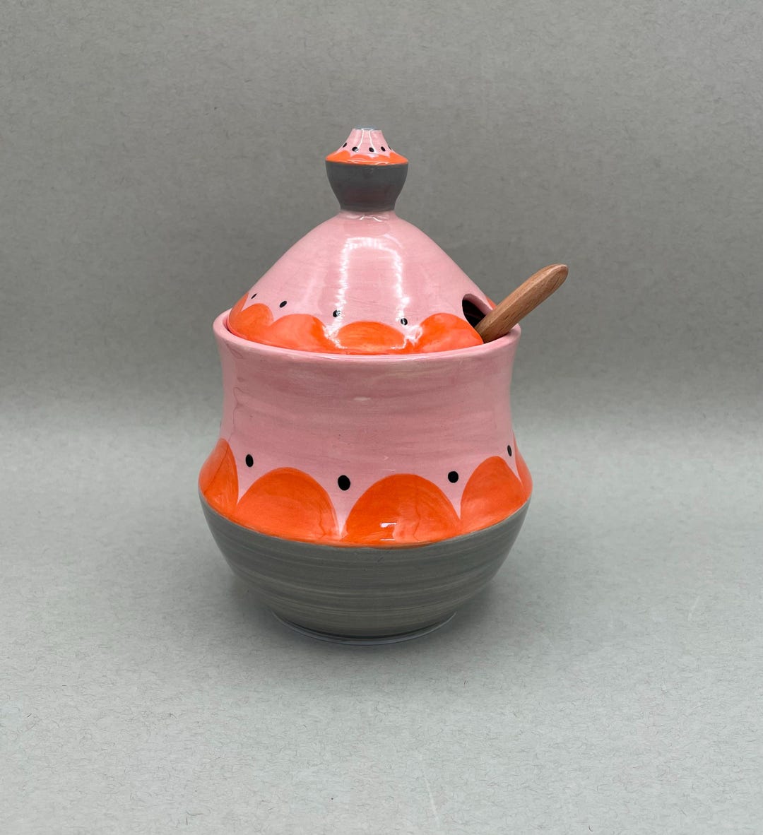 JAR, SALT CELLAR, Lidded, Slotted Lid Holds Wooden Spoon, for Salt ...