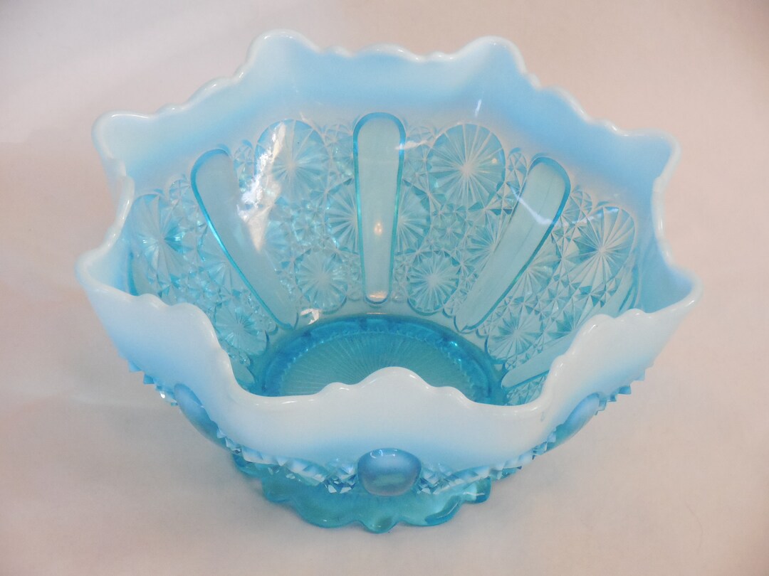 Antique Davidson Blue Pearline Glass Bowl: Victorian Chippendale, Circa ...