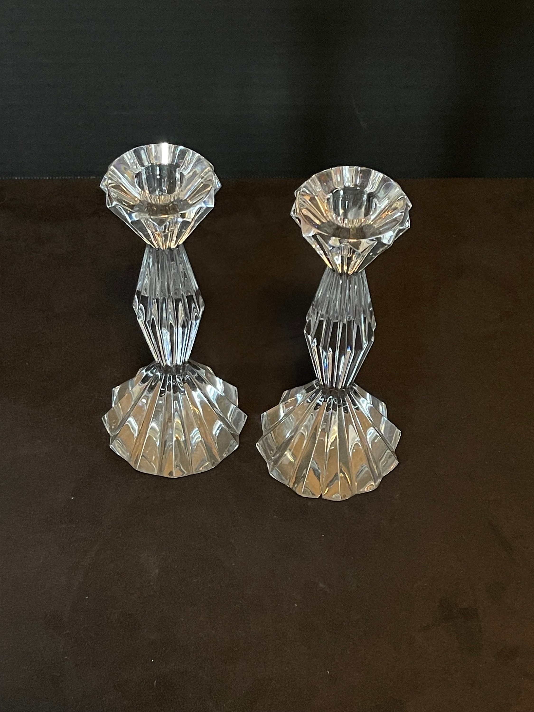 Ribbed Hourglass Shaped Tall Crystal Candle Holders - Etsy
