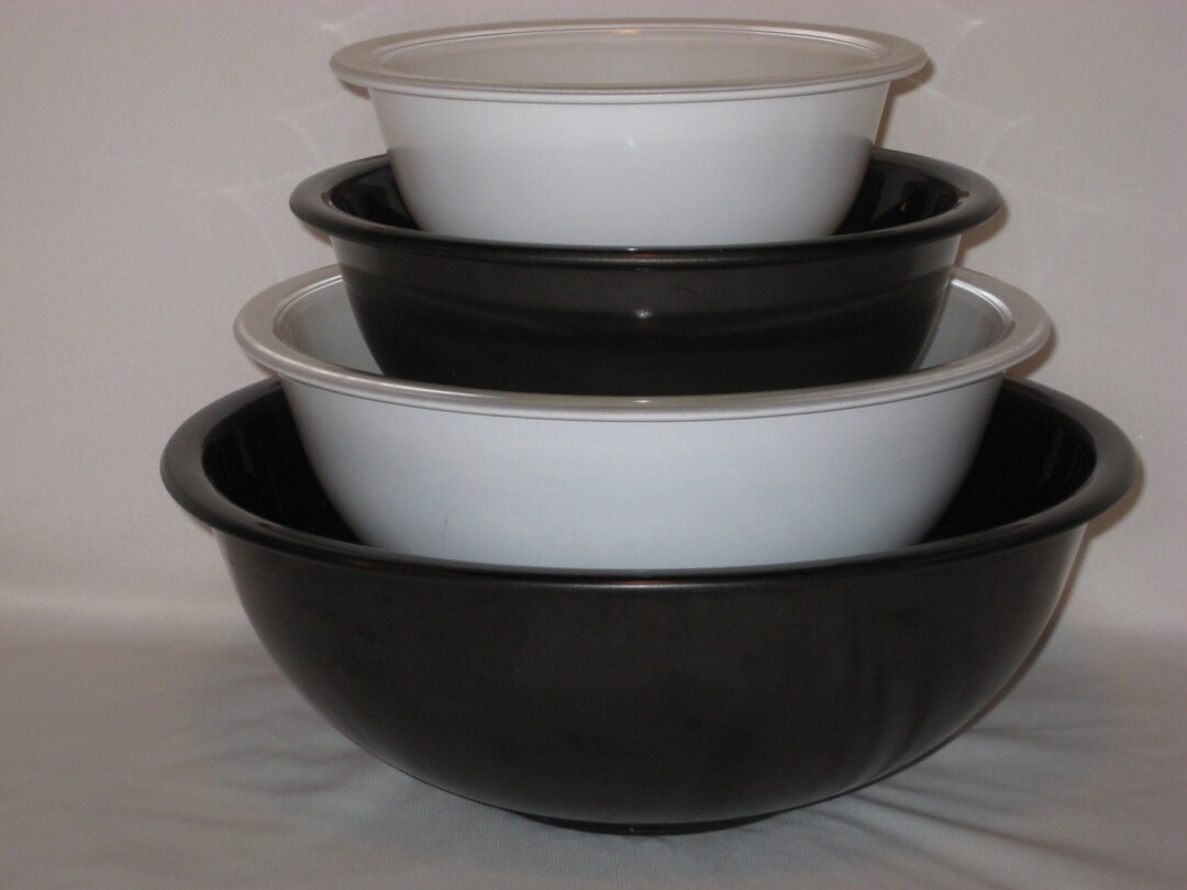Pyrex Black and White Clear Bottom Nesting Bowls - Etsy