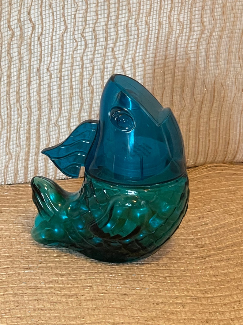 Vintage Avon 1970s Blue Glass Fish Shaped Bath Oil Bottle With Plastic ...