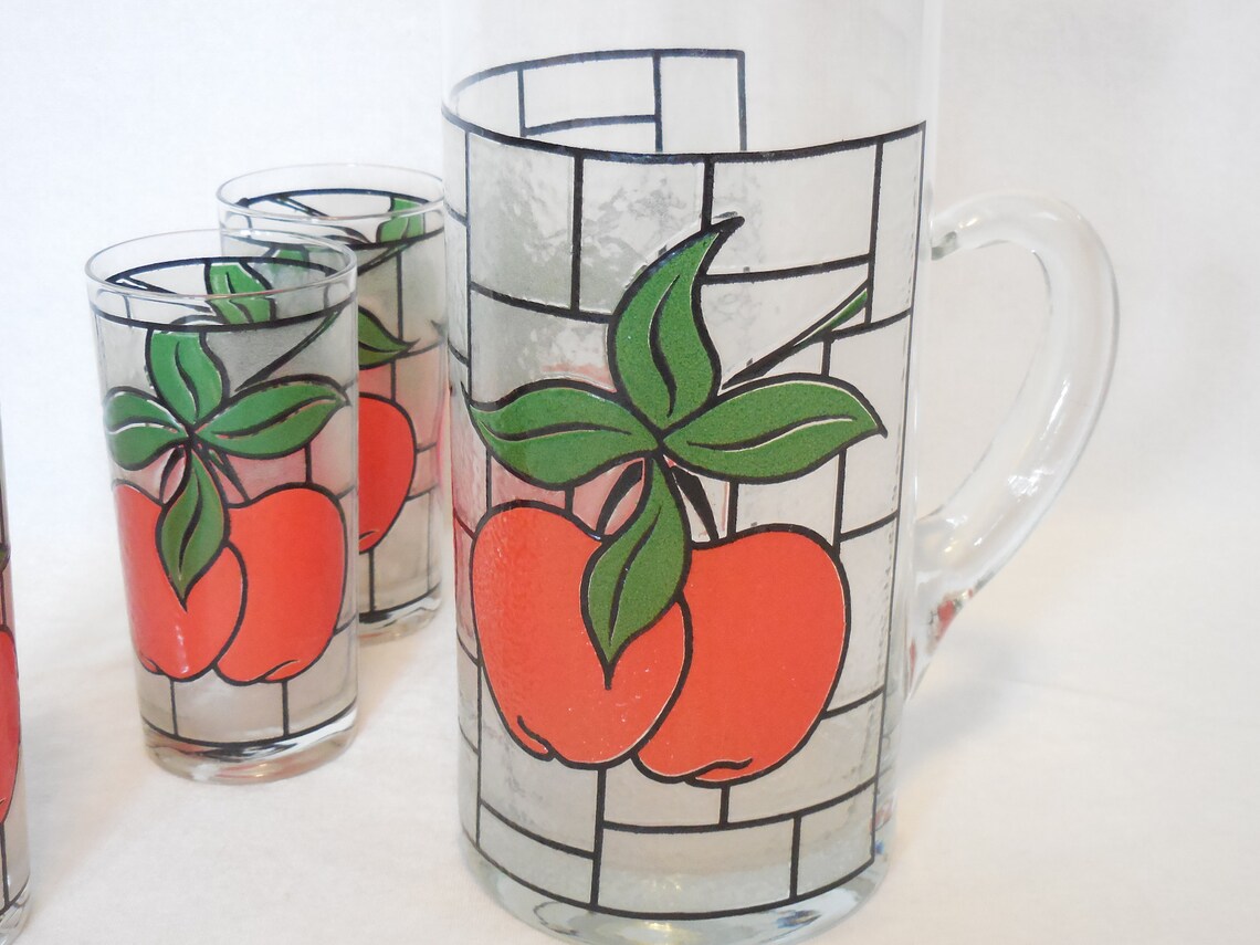 West Virginia Glass Cherries Pitcher With Tumblers - Etsy