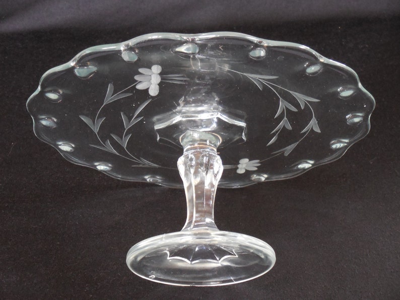 Indiana Glass Teardrop Pedestal Cake Stand With Etched Flower Design - Etsy