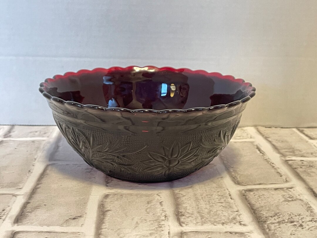 Anchor Hocking Ruby Sandwich Glass 8" Scalloped Bowl - Etsy