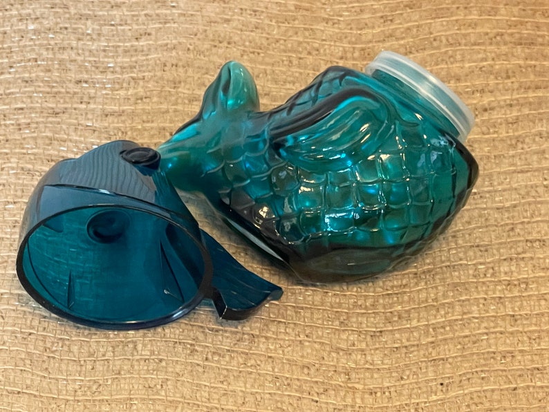 Vintage Avon 1970s Blue Glass Fish Shaped Bath Oil Bottle With Plastic ...