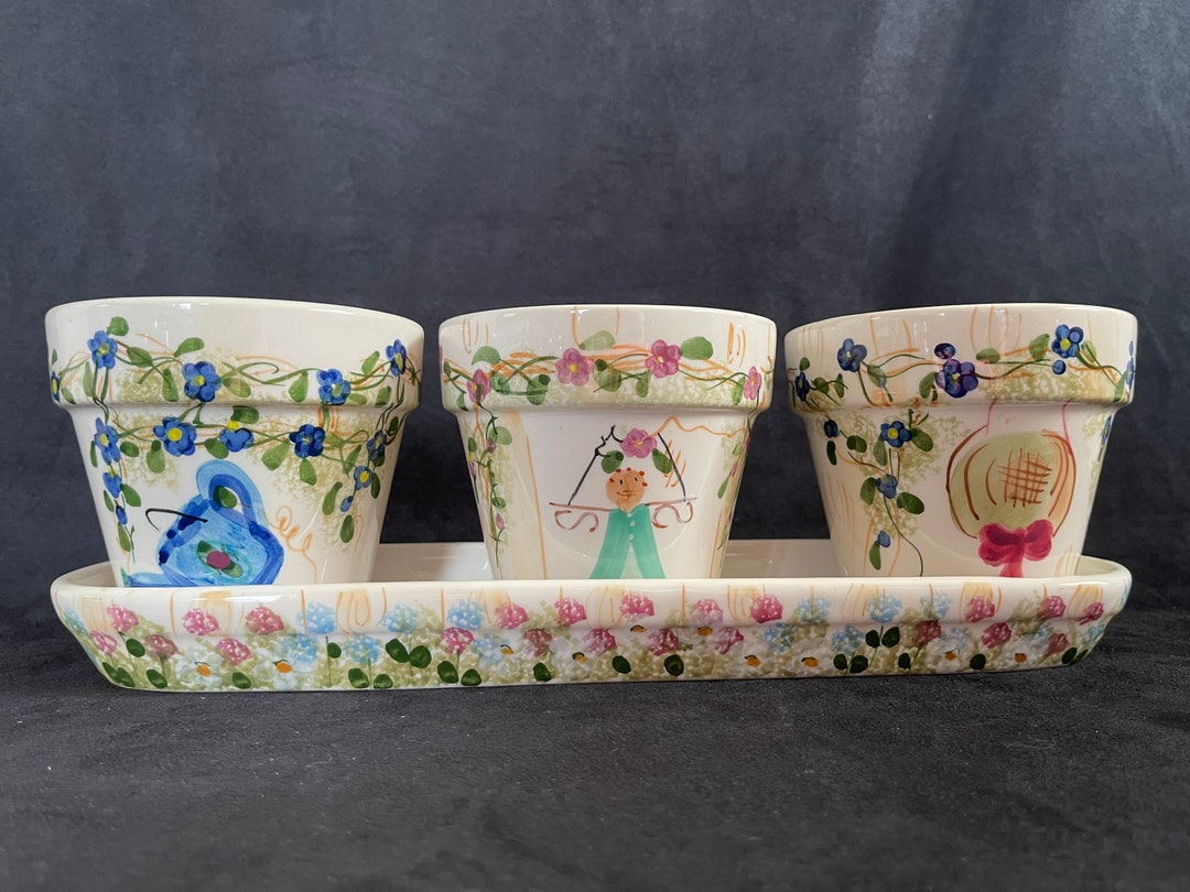 Kathy Hatch "in the Garden" Planter Pot Trio With Tray - Etsy