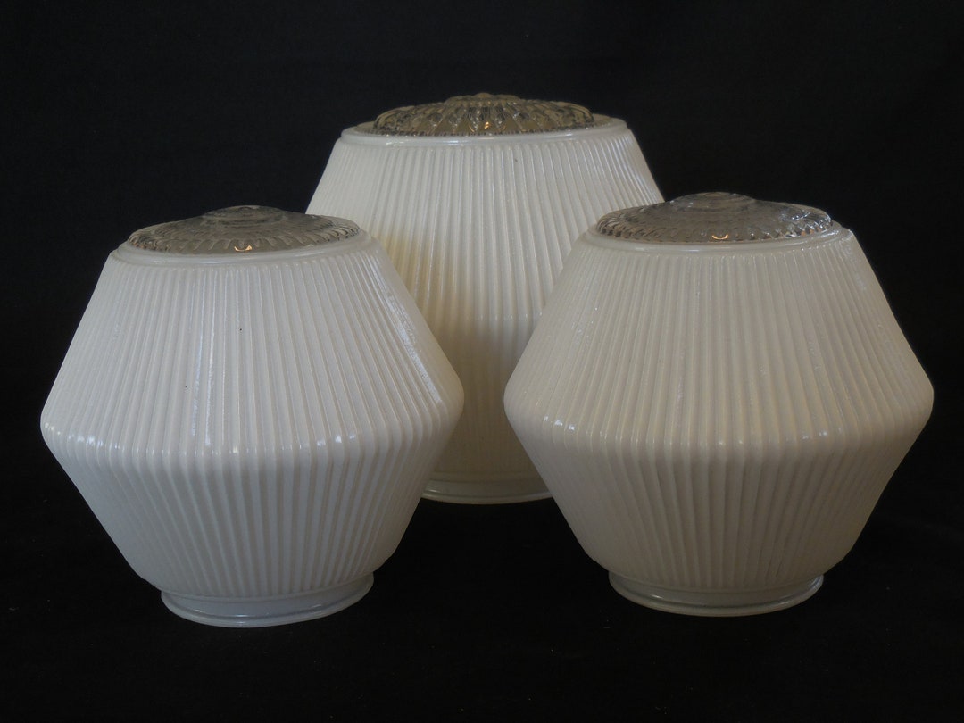 Ribbed Frosted Glass Ceiling Light Covers With Pressed Clear Glass ...