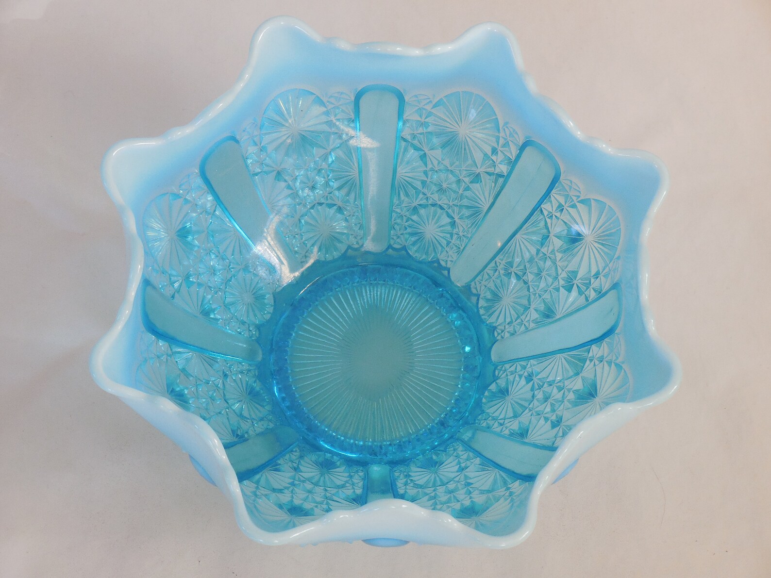 Antique Davidson Blue Pearline Glass Bowl: Victorian Chippendale, Circa ...