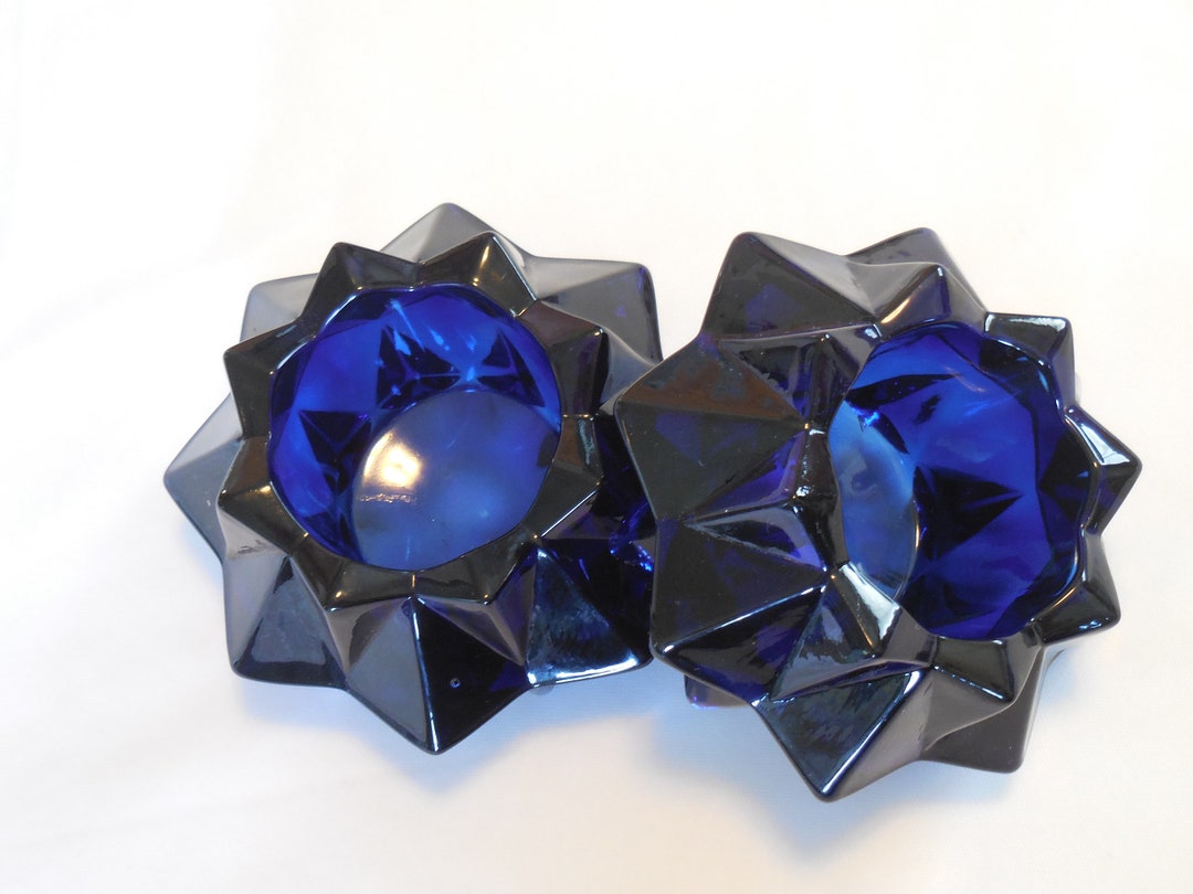 Cobalt Blue Glass Candle Holders, Multi Sided Star - Etsy